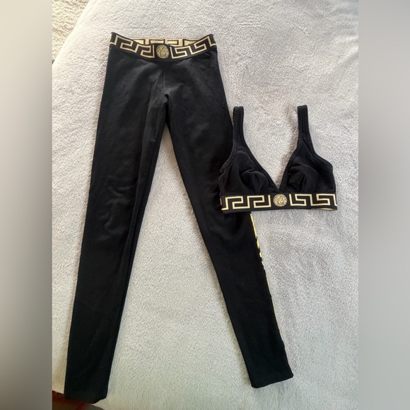 Versace | Pants & Jumpsuits | Versace Womens Logo Black Logo Greca ...